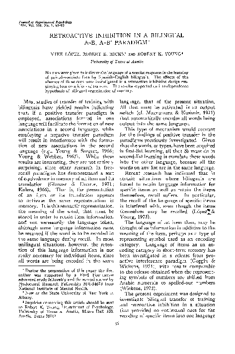 (PDF) Retroactive inhibition in a bilingual A-B, A-B' paradigm