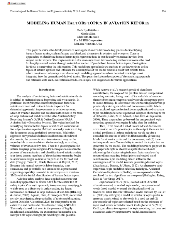 (PDF) Modeling Human Factors Topics in Aviation Reports