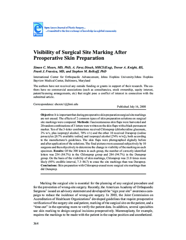 (PDF) Visibility of surgical site marking after preoperative skin ...