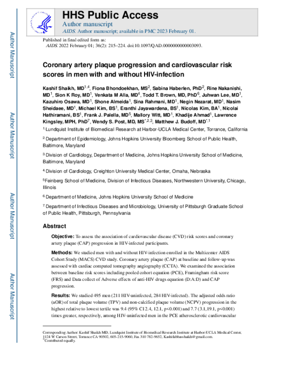 (PDF) Coronary artery plaque progression and cardiovascular risk scores ...
