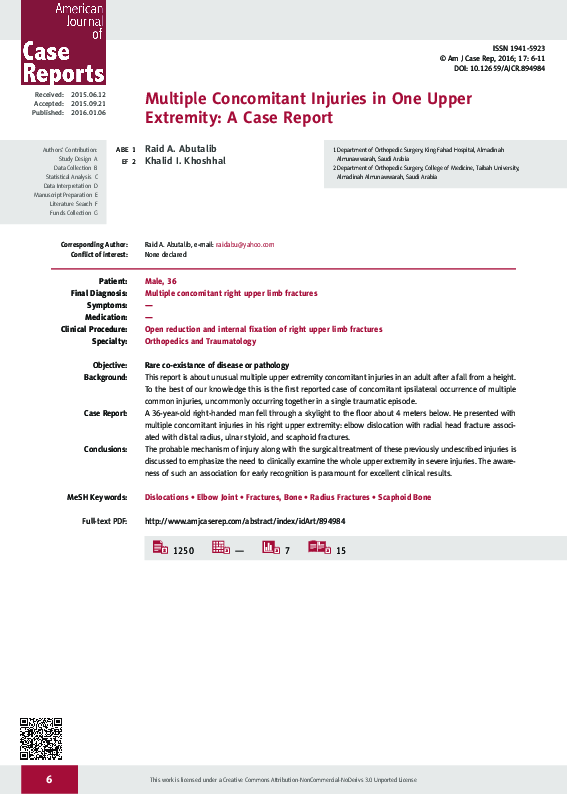 (PDF) Multiple Concomitant Injuries in One Upper Extremity: A Case Report