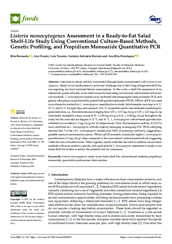 (PDF) Listeria monocytogenes Assessment in a Ready-to-Eat Salad Shelf ...