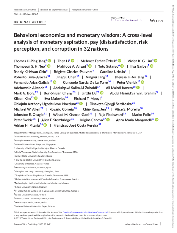 (PDF) Behavioral economics and monetary wisdom: A cross‐level analysis ...