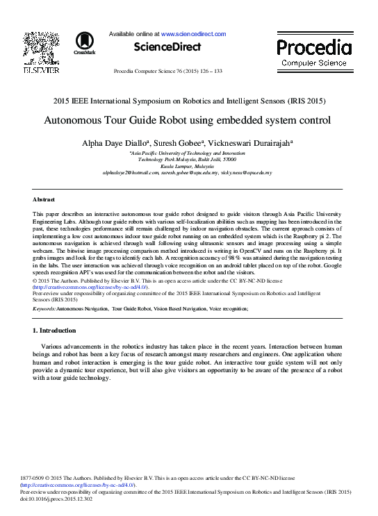 (PDF) Autonomous Tour Guide Robot using Embedded System Control