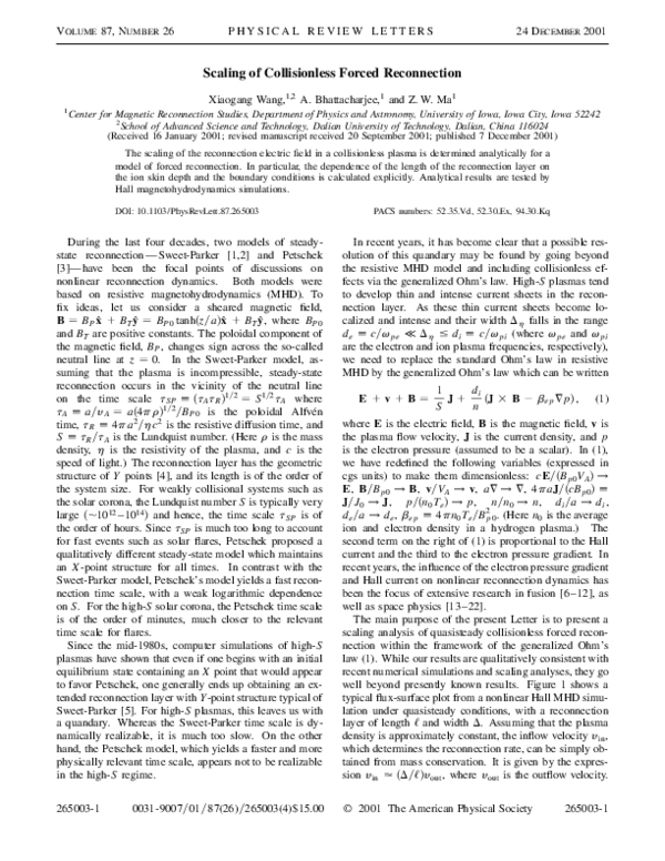 (PDF) Scaling of Collisionless Forced Reconnection