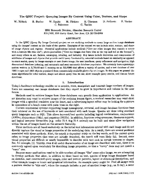 (PDF) QBIC project: querying images by content, using color, texture, and shape