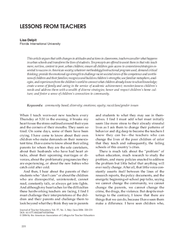 (PDF) Lessons from Teachers