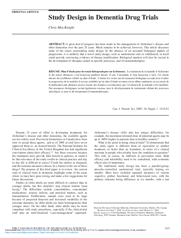 (PDF) Study Design in Dementia Drug Trials