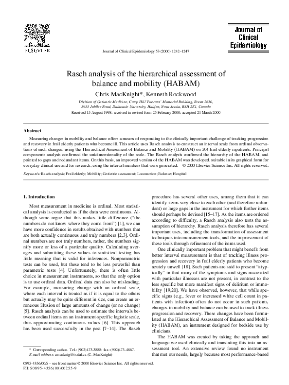 (PDF) Rasch analysis of the hierarchical assessment of balance and ...