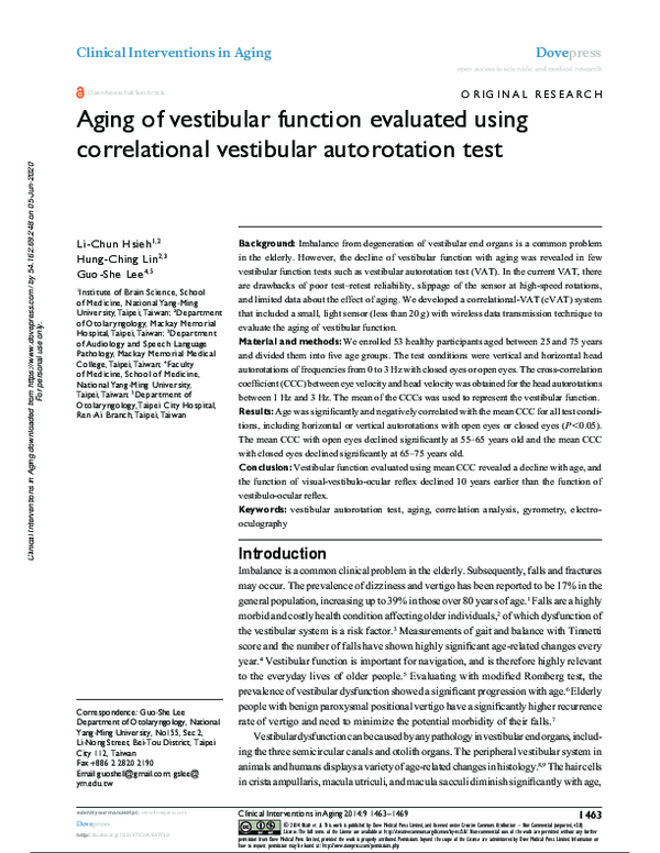 (PDF) Aging of vestibular function evaluated using correlational ...