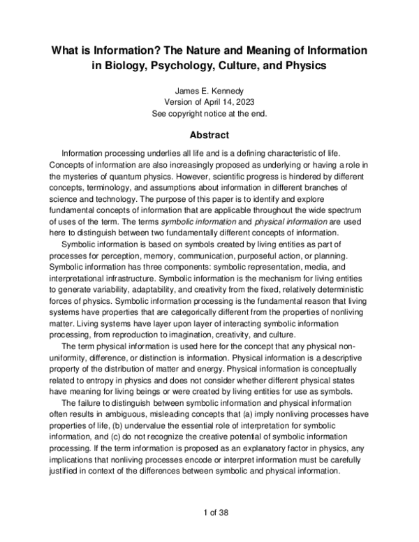 (PDF) What is Information? The Nature and Meaning of Information in ...