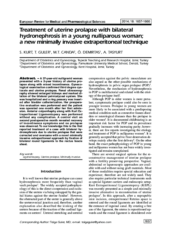 Treatment of uterine prolapse with bilateral hydronephrosis in a young ...