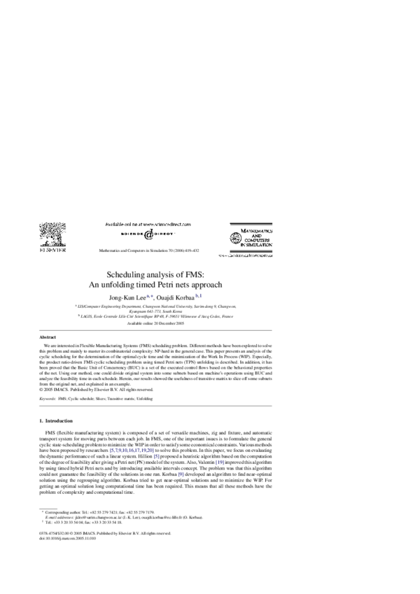 (PDF) Scheduling analysis of FMS: An unfolding timed Petri nets approach