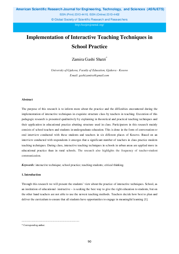 Pdf Implementation Of Interactive Teaching Techniques In School Practice