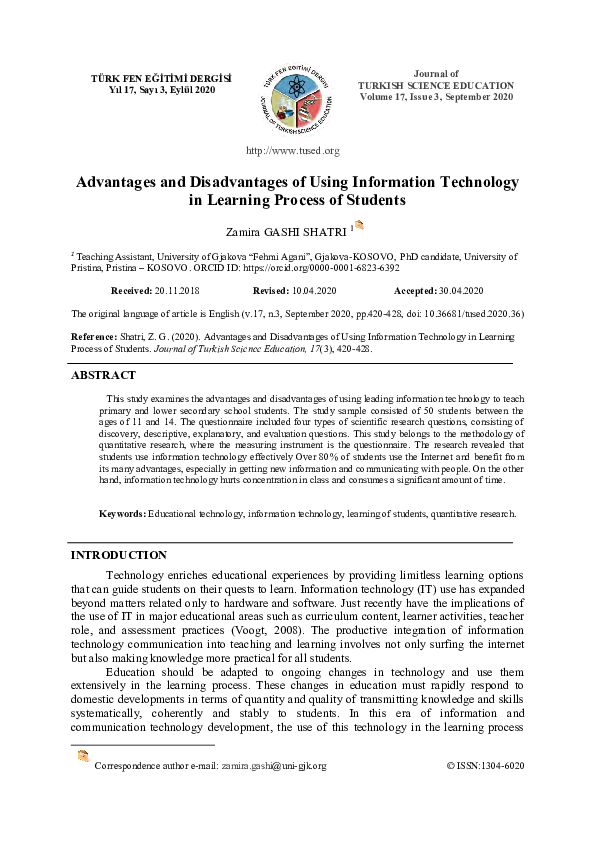 (PDF) Advantages and Disadvantages of Using Information Technology in ...