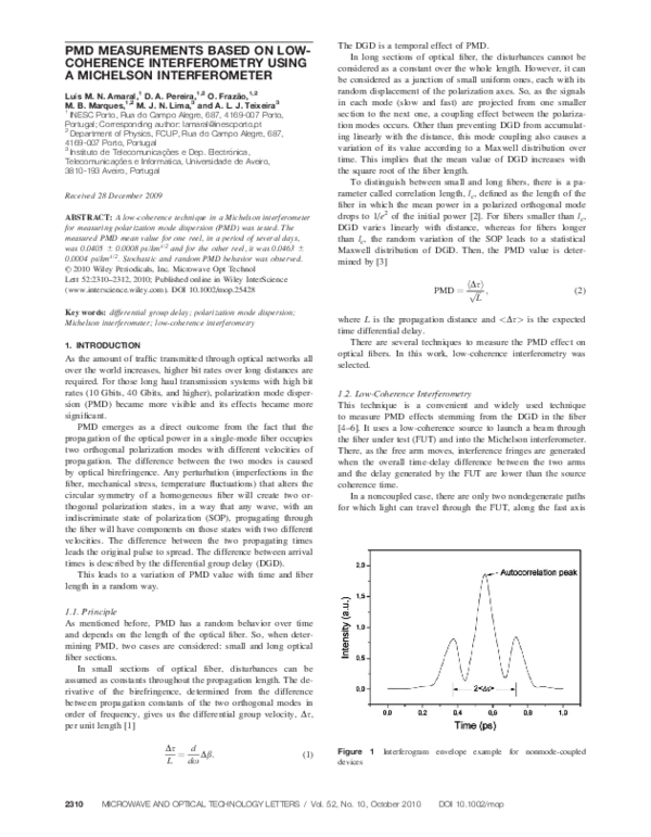 Pdf Pmd Measurements Based On Low Coherence Interferometry Using A