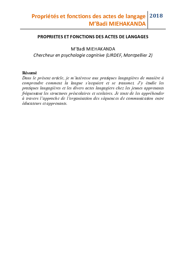 (PDF) Properties and functions of speech acts