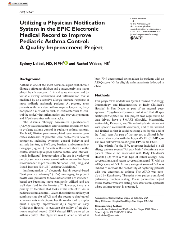 (PDF) Utilizing a Physician Notification System in the EPIC Electronic ...