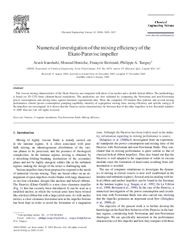 (PDF) Numerical investigation of the mixing efficiency of the Ekato ...