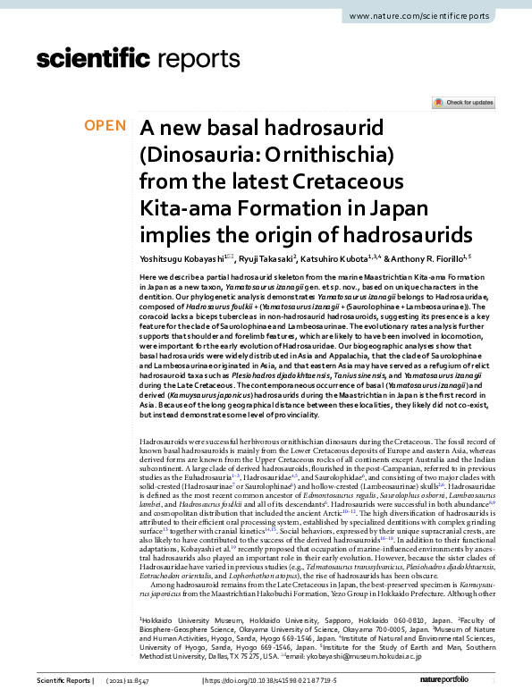 (PDF) A new basal hadrosaurid (Dinosauria: Ornithischia) from the ...