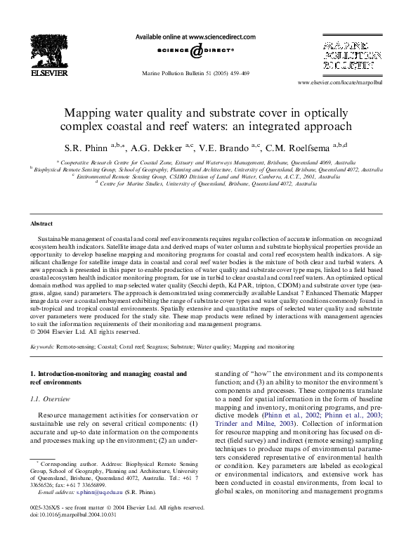 (PDF) Mapping water quality and substrate cover in optically complex ...