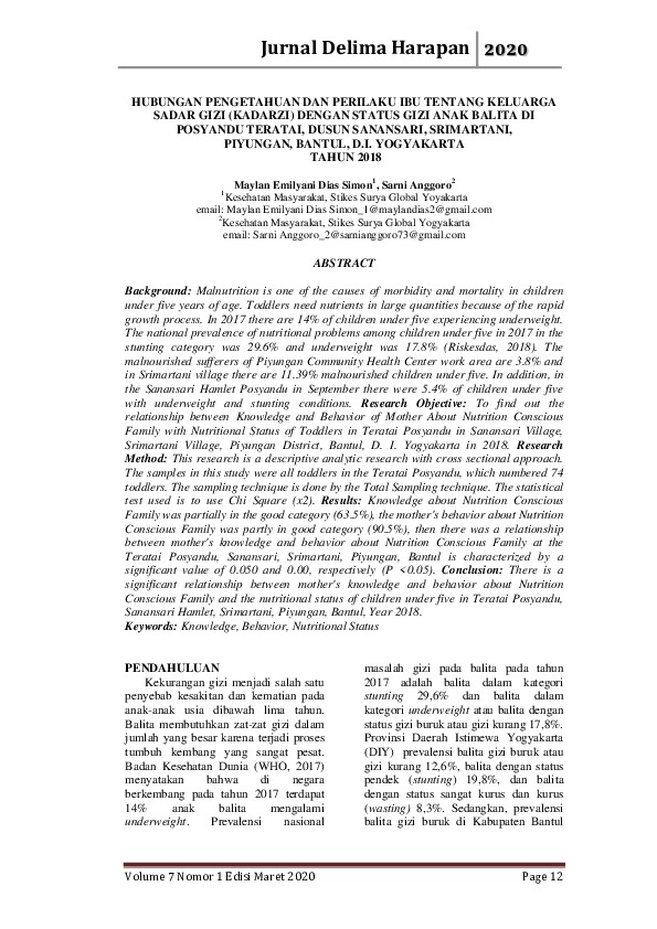 (PDF) Hubungan Pengetahuan Dan Perilaku Ibu Tentang Keluarga Sadar Gizi ...