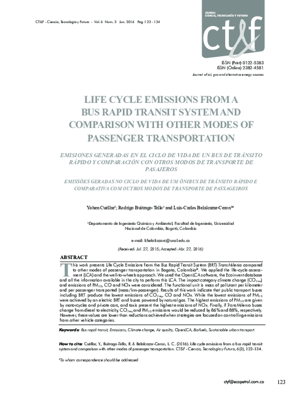 (PDF) Life cycle emissions from a Bus Rapid Transit system and ...