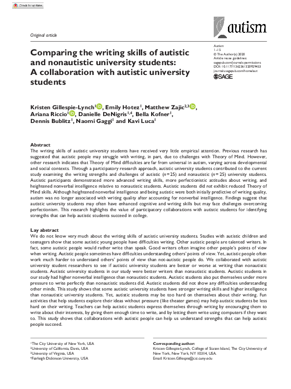 (PDF) Comparing the writing skills of autistic and nonautistic ...
