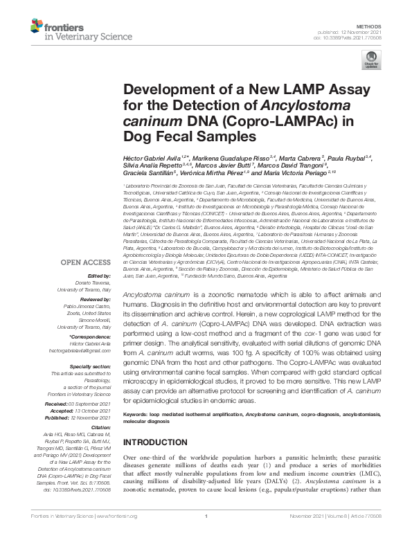 (PDF) Development of a New LAMP Assay for the Detection of Ancylostoma ...