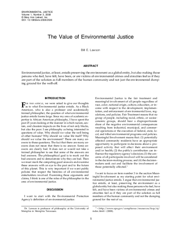 (PDF) The Value of Environmental Justice