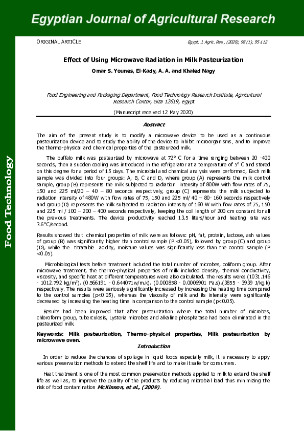 (PDF) Effect of Using Microwave Radiation in Milk Pasteurization