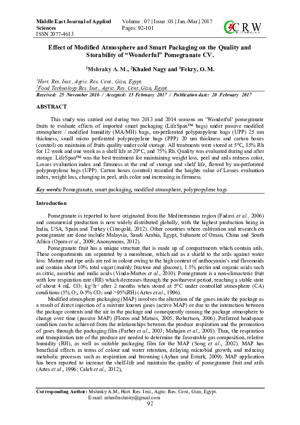 (PDF) Effect of Modified Atmosphere and Smart Packaging on the Quality ...