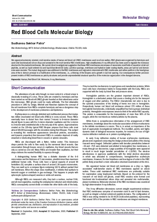 (PDF) Red Blood Cells Molecular Biology