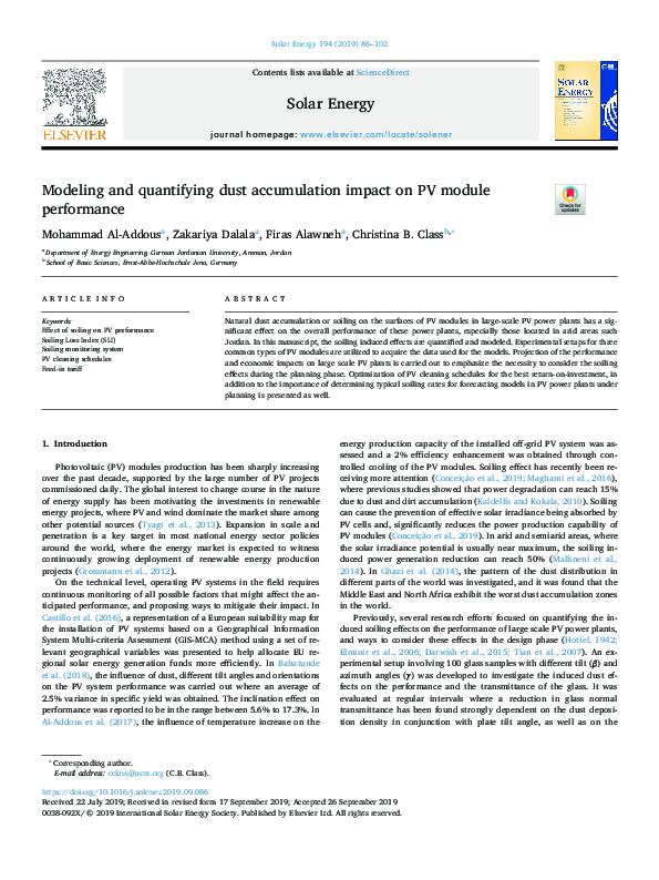 (PDF) Modeling and quantifying dust accumulation impact on PV module performance