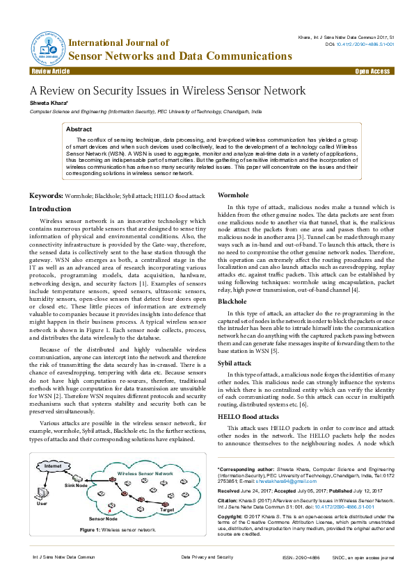 (PDF) A Review on Security Issues in Wireless Sensor Networks using Bio-inspired Computing