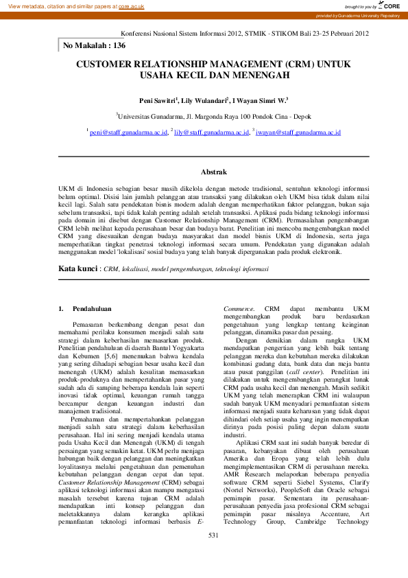 (PDF) Customer Relationship Management (crm) Untuk Usaha Kecil Dan Menengah