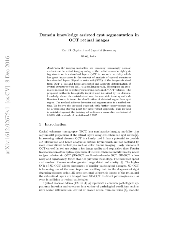 (PDF) Domain knowledge assisted cyst segmentation in OCT retinal images