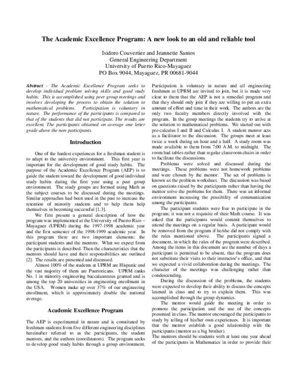 (PDF) The Academic Excellence Program: a new look to an old and ...