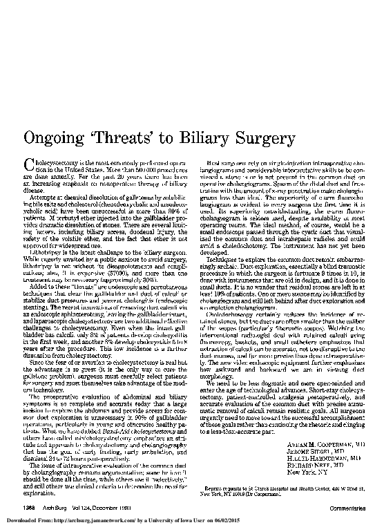 (PDF) Ongoing 'Threats' to Biliary Surgery | Avram Cooperman - Academia.edu