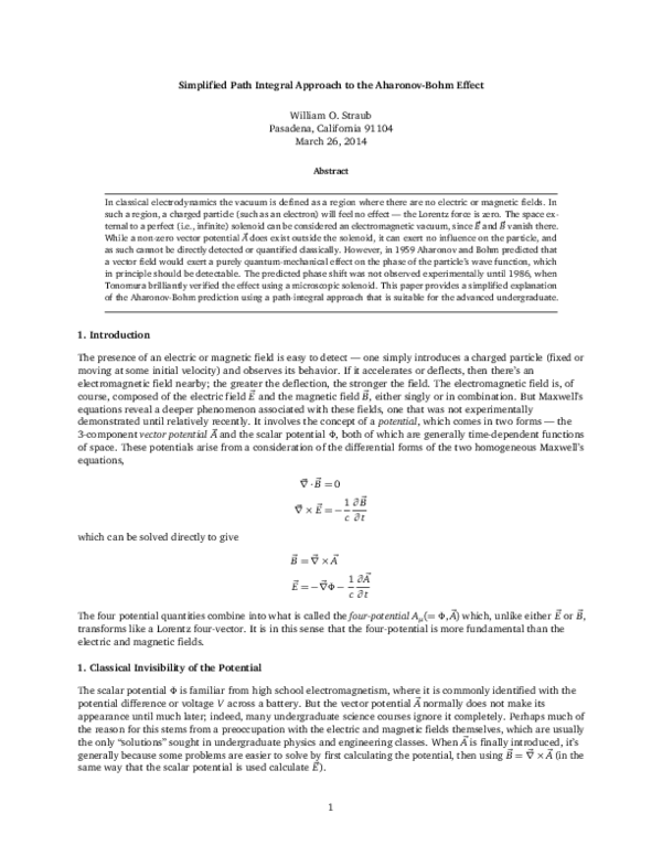 (PDF) Simplified Path Integral Approach to the Aharonov-Bohm Effect