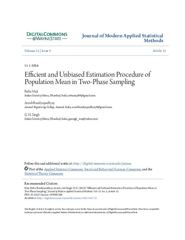 Pdf Efficient And Unbiased Estimation Procedure Of Population Mean In