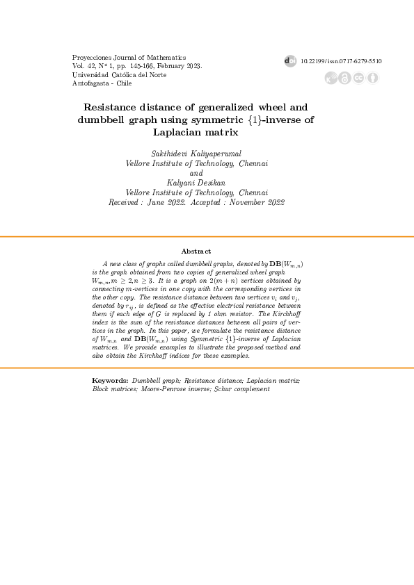 (PDF) Resistance distance of generalized wheel and dumbbell graph using symmetric {1}-inverse of ...