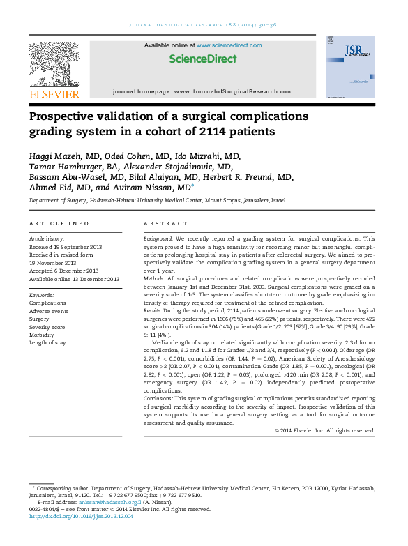 (PDF) Prospective validation of a surgical complications grading system ...