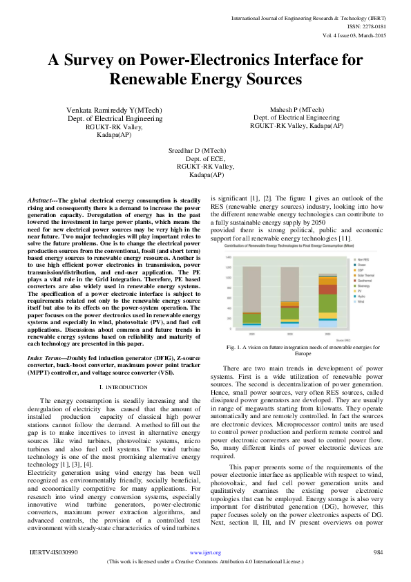 (PDF) A Survey on Power-Electronics Interface for Renewable Energy Sources