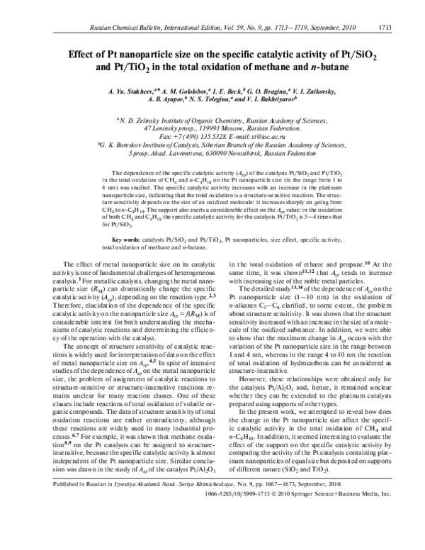 (PDF) Effect of Pt nanoparticle size on the specific catalytic activity of Pt/SiO2 and Pt/TiO2 ...
