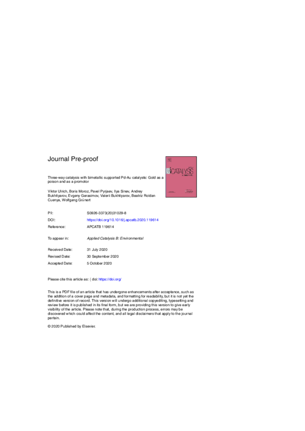 (PDF) Three-way catalysis with bimetallic supported Pd-Au catalysts ...