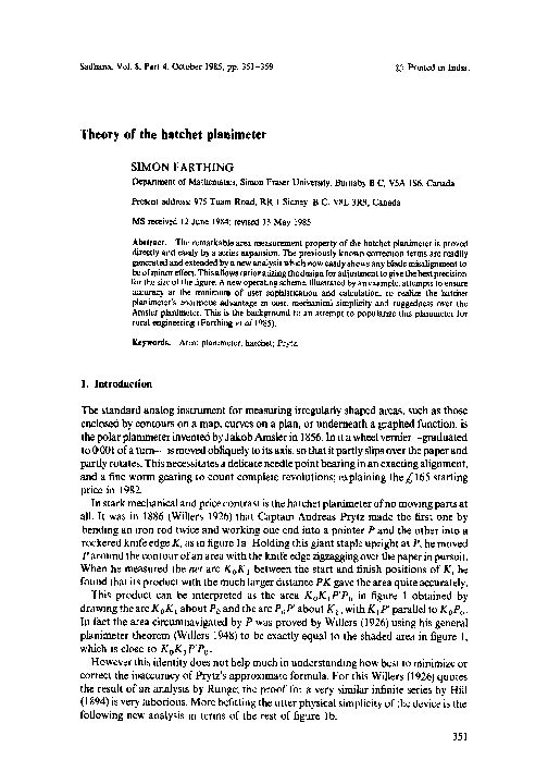 (PDF) Theory of the hatchet planimeter | Simon Farthing - Academia.edu