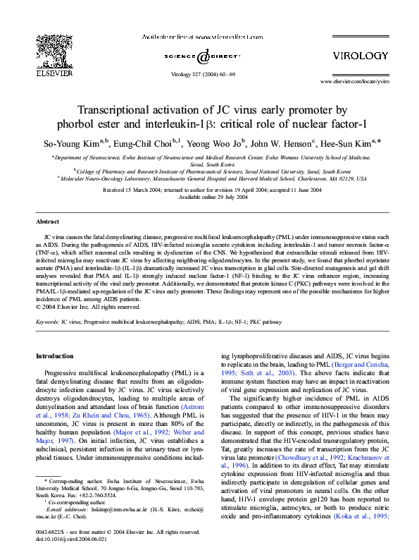 (PDF) Transcriptional activation of JC virus early promoter by phorbol ...