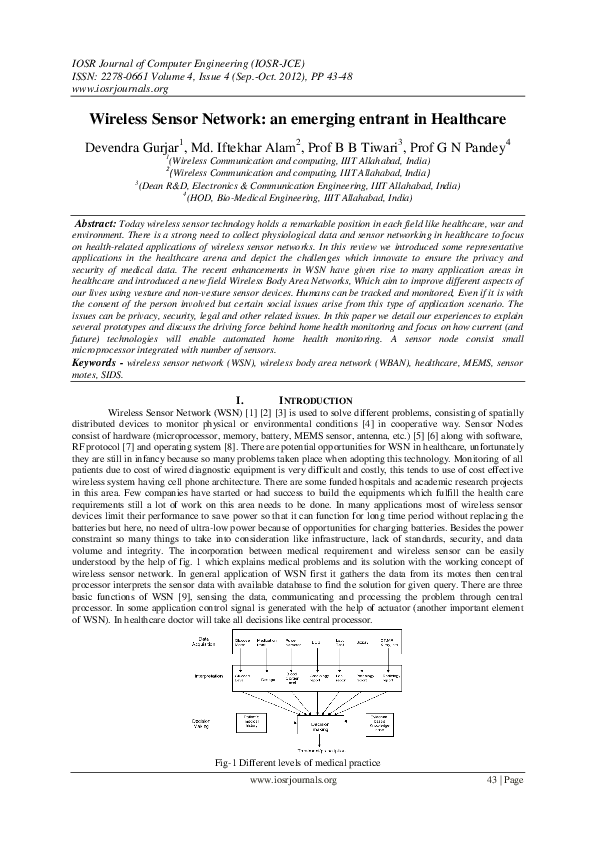 (PDF) Wireless Sensor Network: an emerging entrant in Healthcare