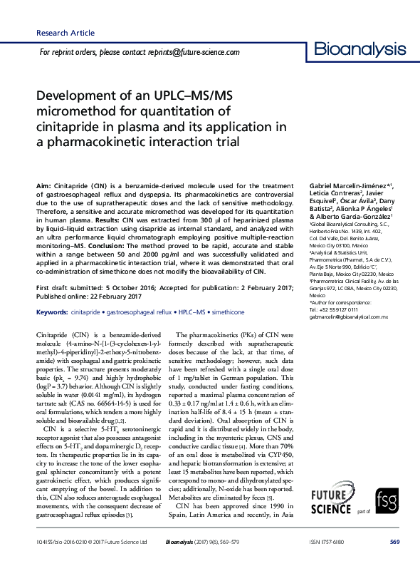 (PDF) Development of an UPLC–MS/MS micromethod for quantitation of ...